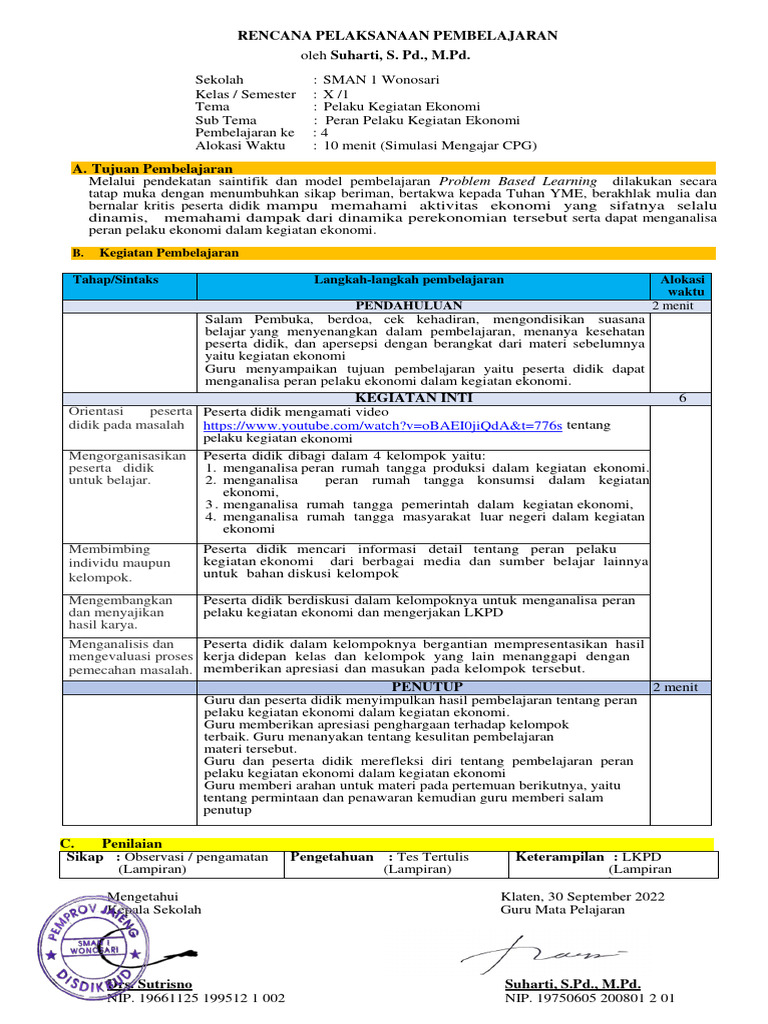 RPP Pelaku Ekonomi | PDF
