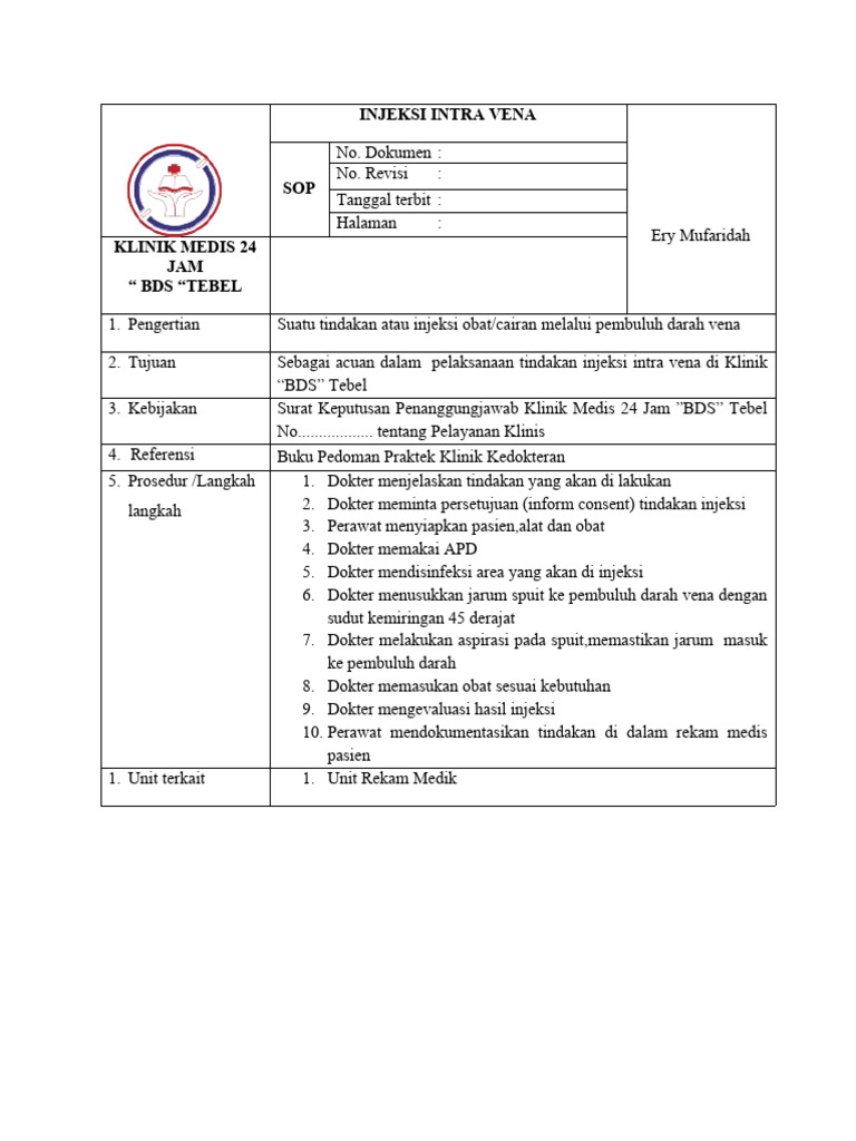 SOP injeksi IV | PDF