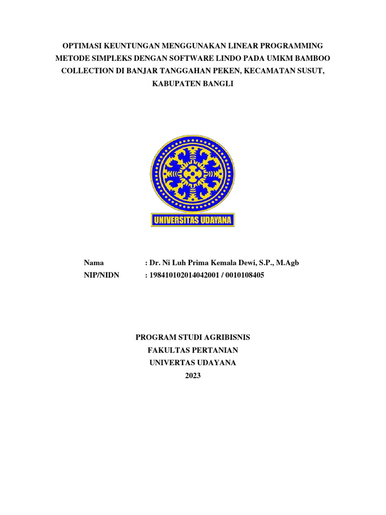 Optimasi Keuntungan Menggunakan Linear Programming Metode Simpleks Dengan Software Lindo | PDF