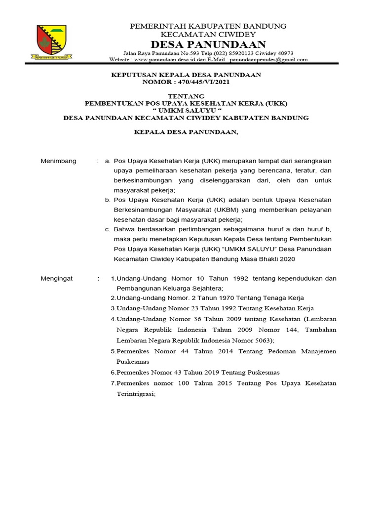 SK Pembentukan Pos Ukk 2021 Revisi | PDF