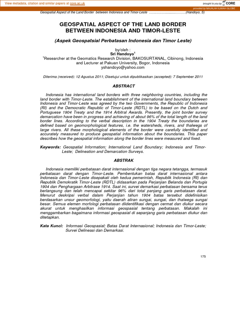 Geospatial Aspect of The Land Border Between Indonesia and Timor-Leste ...