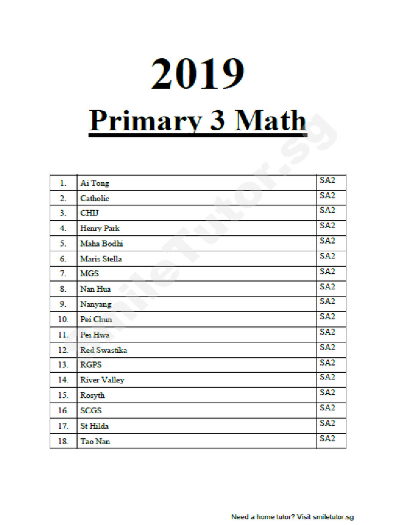 Https Smiletutor - SG Wp-Content Uploads 2020 10 P3 Math 2019 | PDF