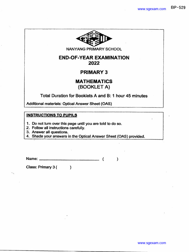 2022-P3-Maths-Semestral Assessment 2-Nanyang | PDF