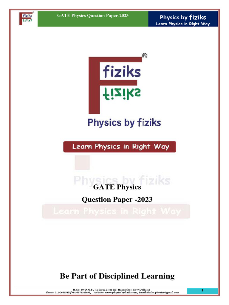 GATE Physics-2023 - Question Paper | PDF | Physical Sciences ...