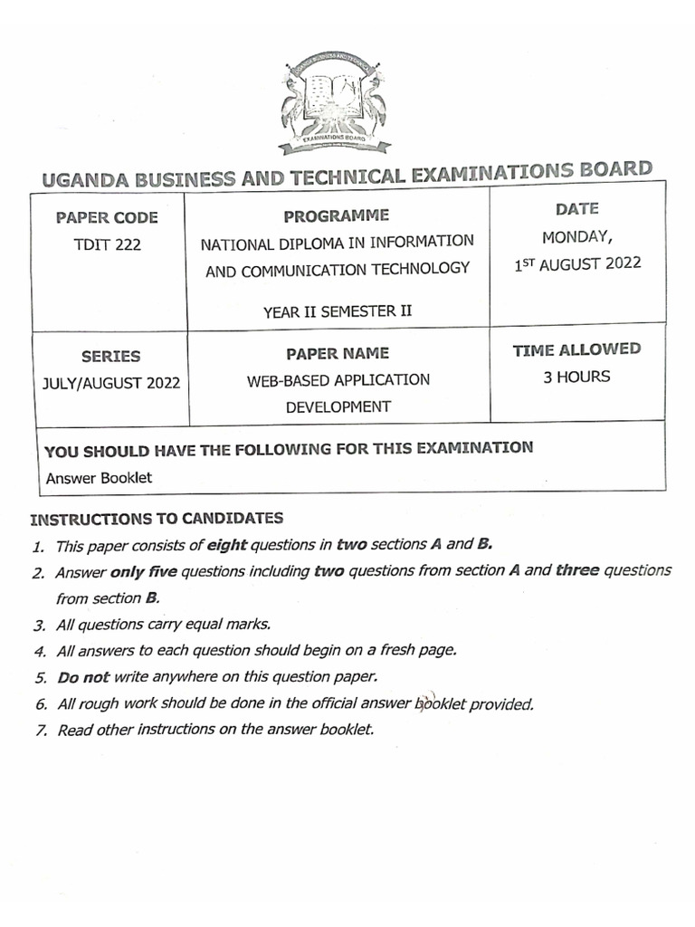 Ubteb Tdit222 Web Based Application Development Aug 2022 | PDF