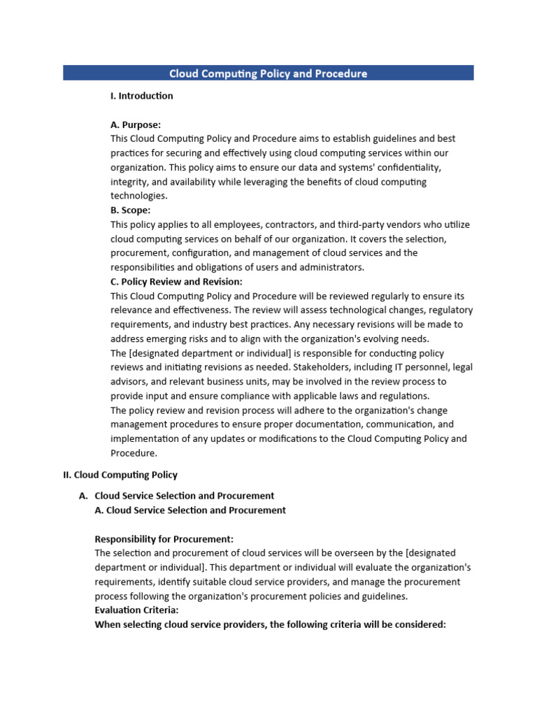 Cloud Computing Policy and Procedure | PDF | Business | Computers