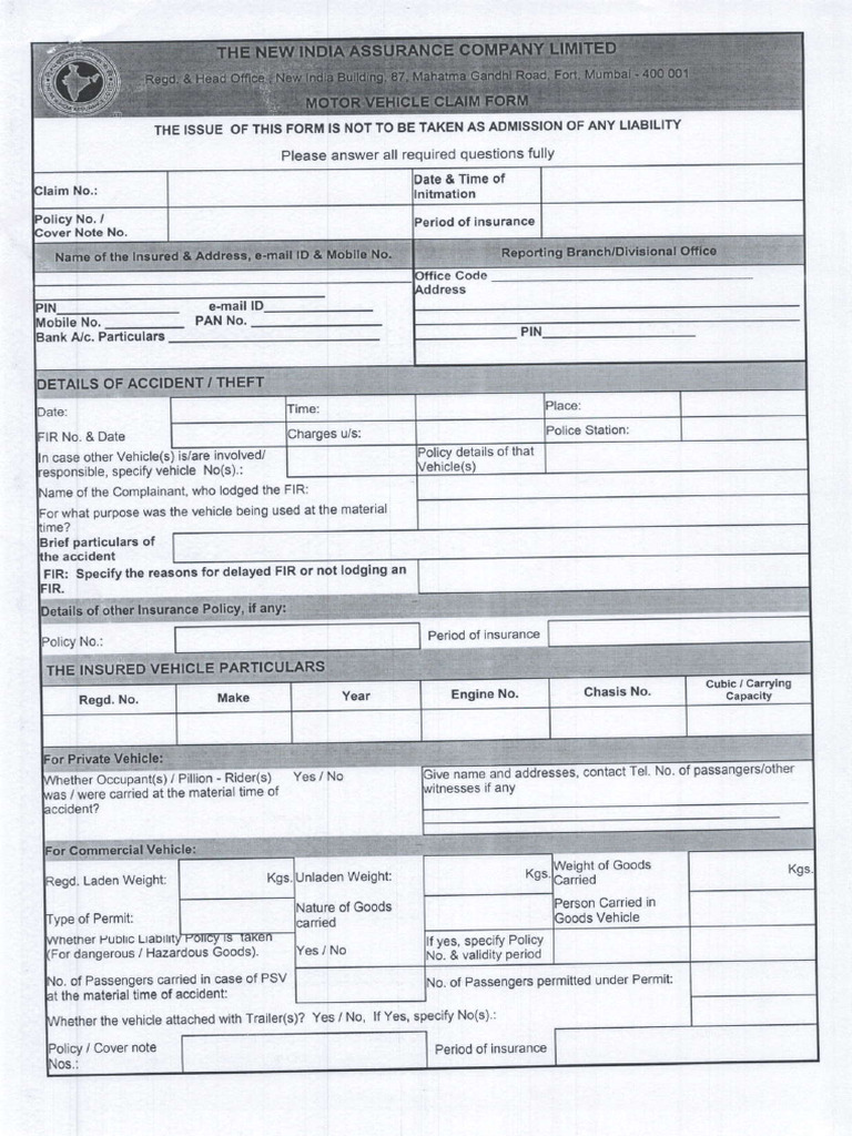New India Claim Form | PDF | Land Transport | Vehicles