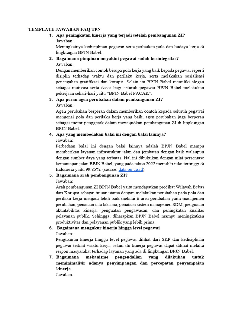 Daftar Pertanyaan TPN | PDF