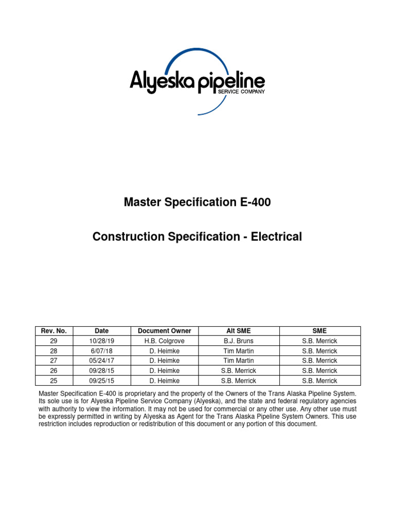 E-400 - Construction Specification - Electrical | PDF | Specification (Technical Standard ...