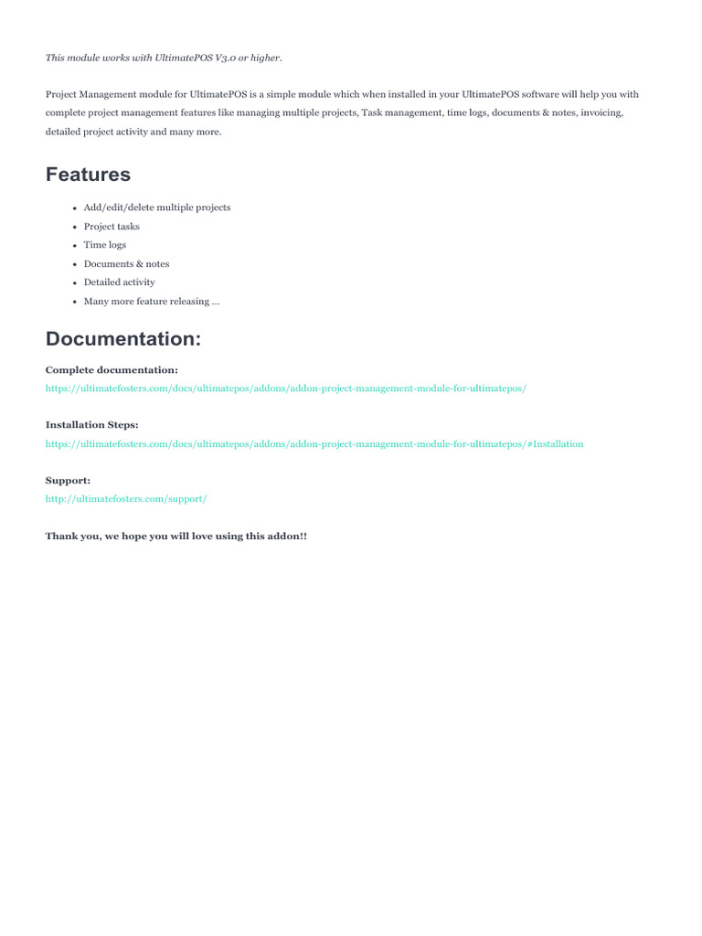 Project Management Module for UltimatePOS | PDF