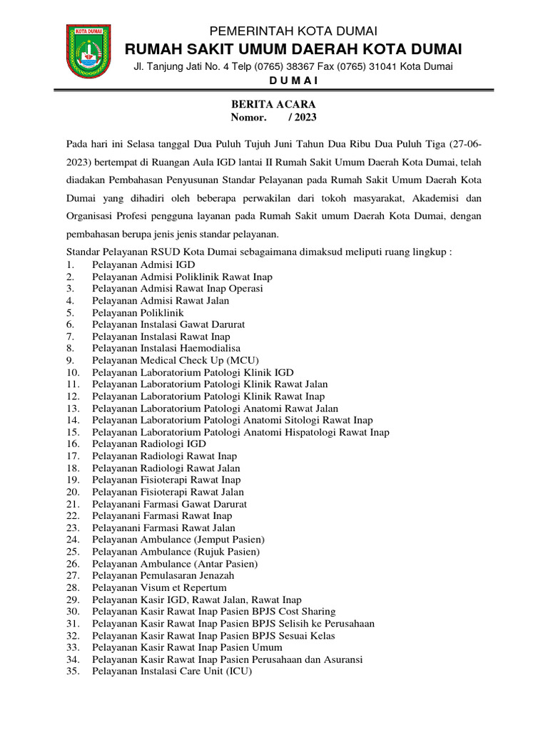 Berita Acara Penyusunan Standar Pelayanan | PDF