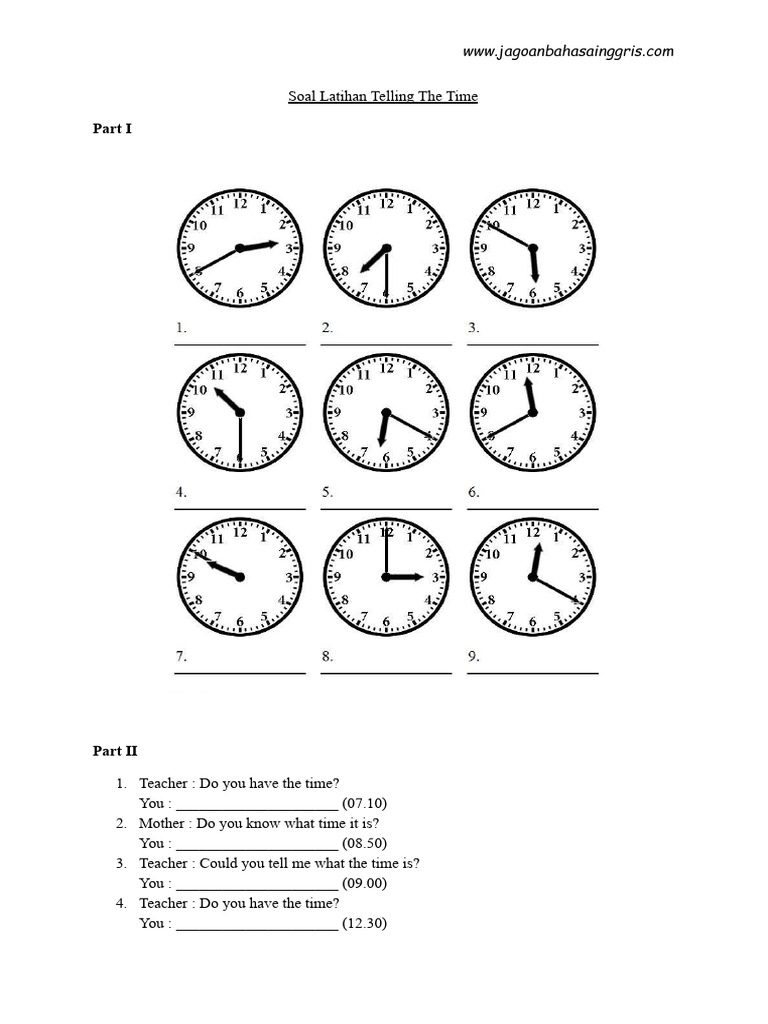 Soal Latihan Telling The Time | PDF