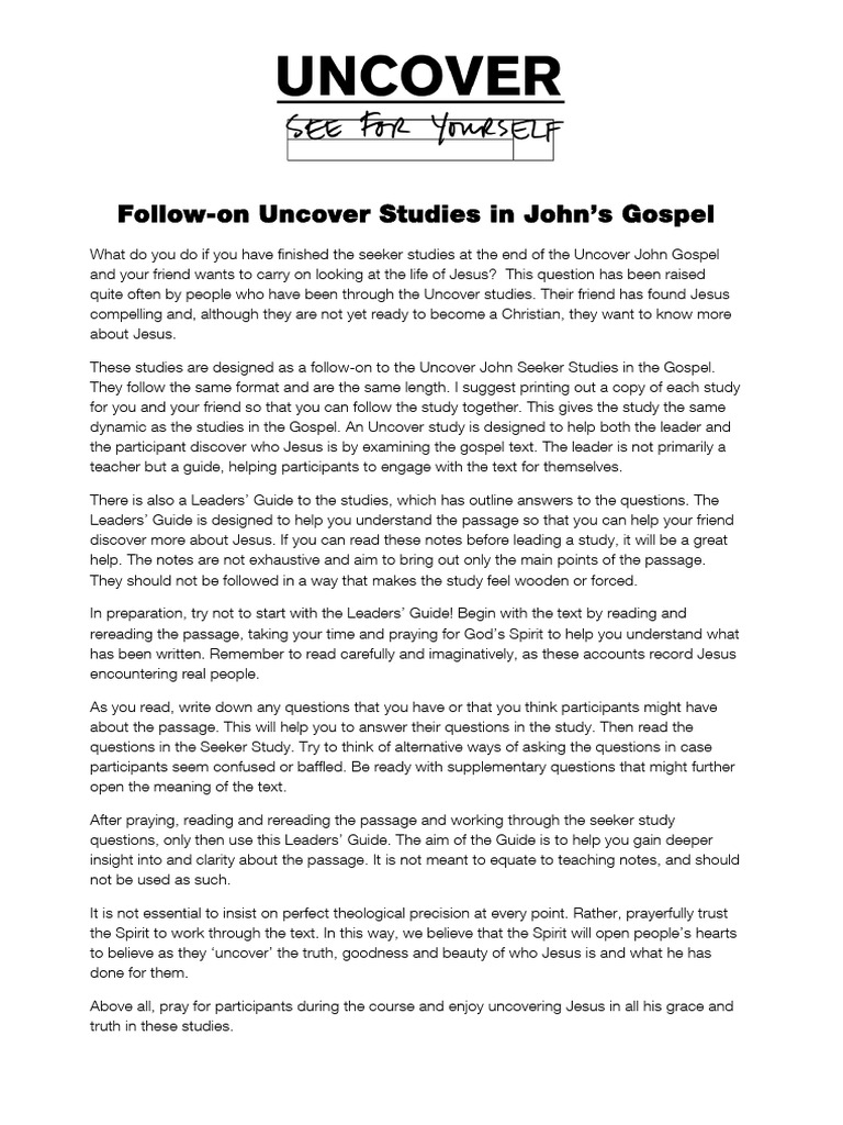 Follow-on Studies for Uncovering Jesus | PDF | Jesus | Gospel Of John