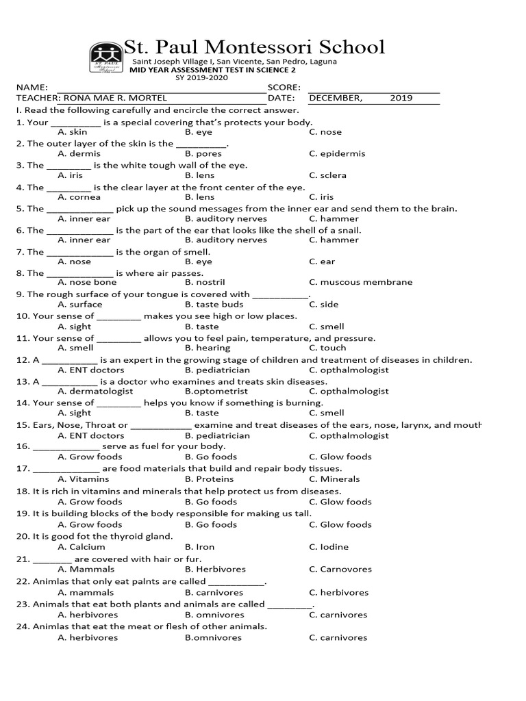 Mid-Year Science & English Assessment 2 | PDF | Subtraction | Word