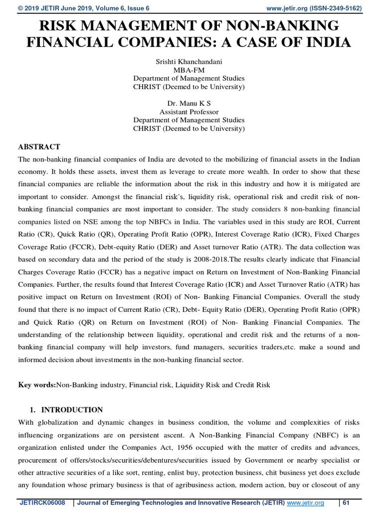Risk Management of Non-Banking Financial Companies: A Case of India | PDF | Non Bank Financial ...
