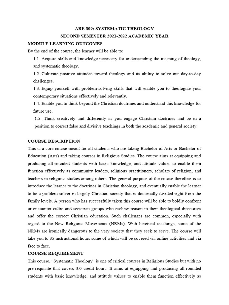 Systematic Theology Lecture Notes Are 309-Module | PDF | Theology ...