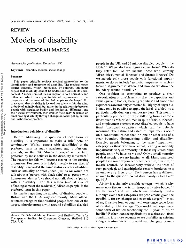 Rethinking Disability Models | PDF