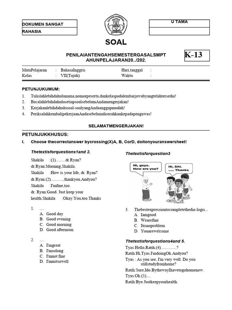 3 - Soal PTS Gasal 7 - Bahasa Inggris (WWW - Kherysuryawan.id) | PDF