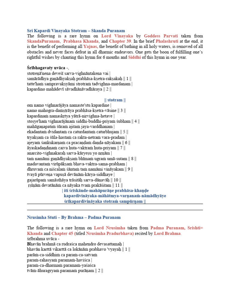 Purana Stotram From Various Puranas | PDF | Vishnu | Shiva