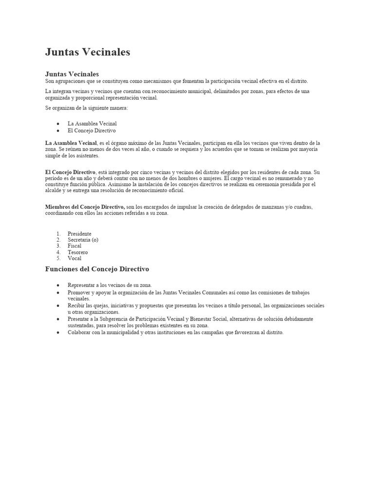 Estructura y Funciones de Juntas Vecinales | PDF