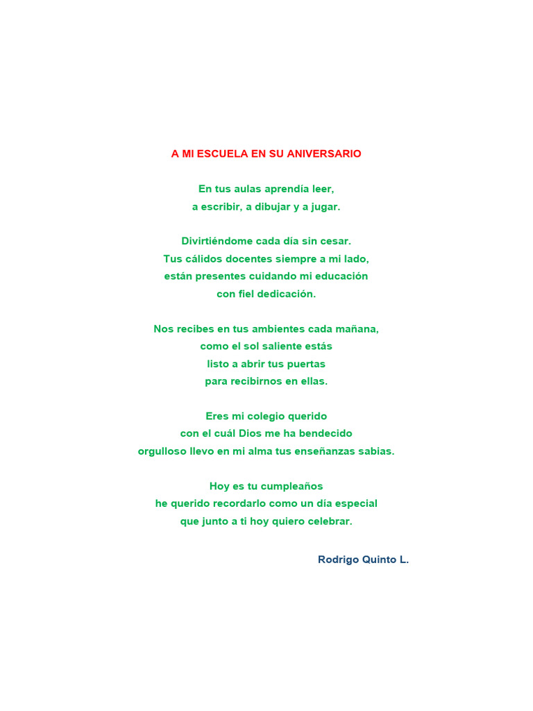 A Mi Escuela En Su Aniversario Pdf