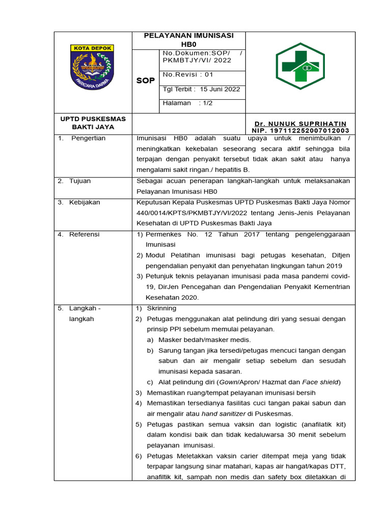 SOP Imunisasi HB0 | PDF | Sains & Matematika