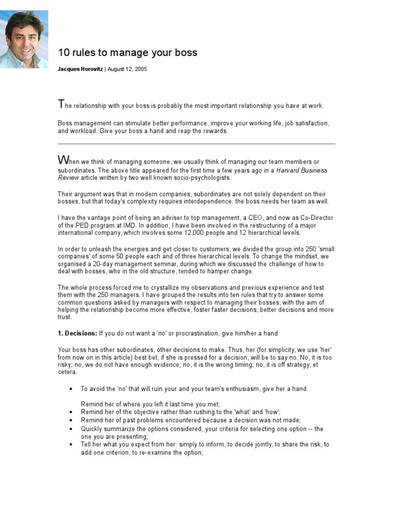 10 Rules To Manage Your Boss | PDF | Cognitive Science | Cognition