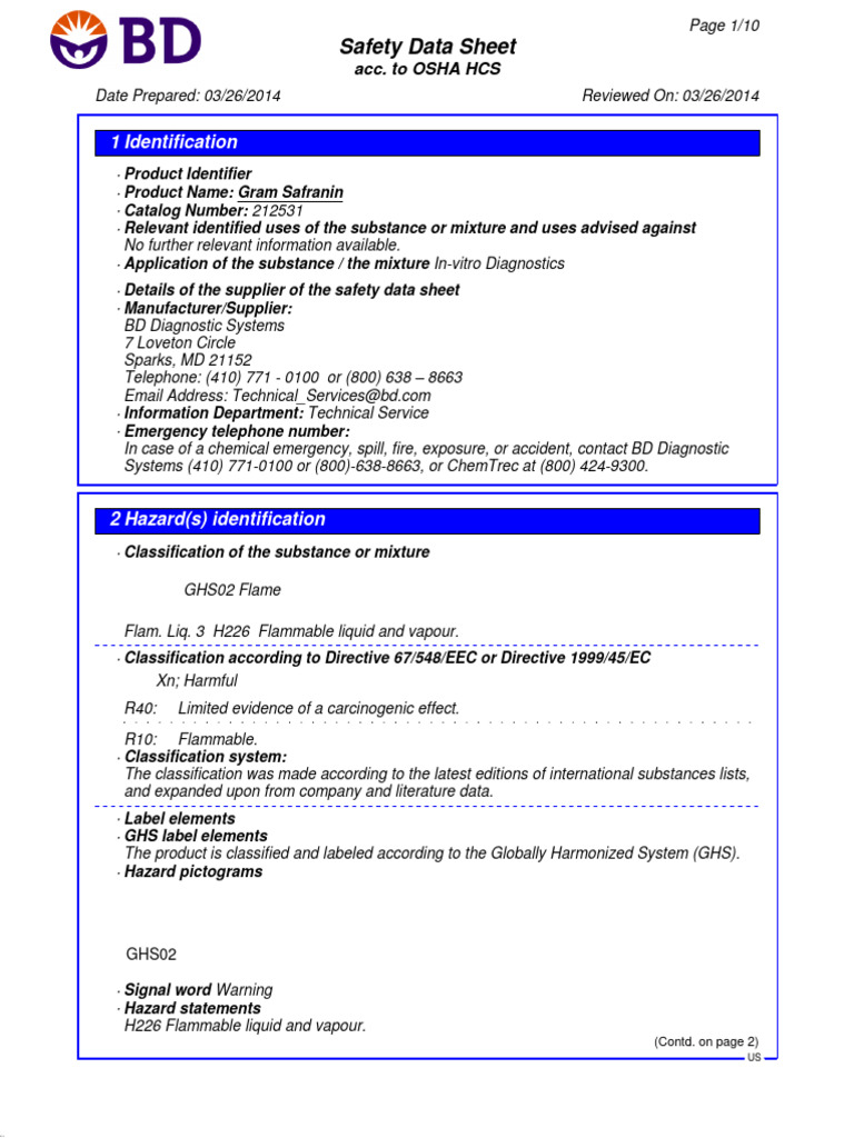 Gram Stain (Safranin) | PDF | Dangerous Goods | Workplace