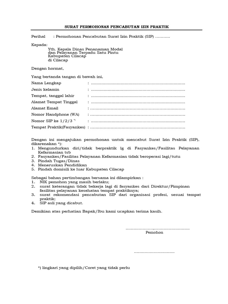 Form Permohonan Pencabutan Sip | PDF