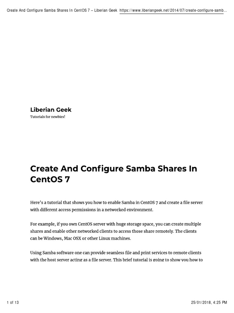 Create and Configure Samba Shares in CentOS 7 - Liberian Geek | PDF Create and Configure Samba Shares in CentOS 7 - Liberian Geek | PDF