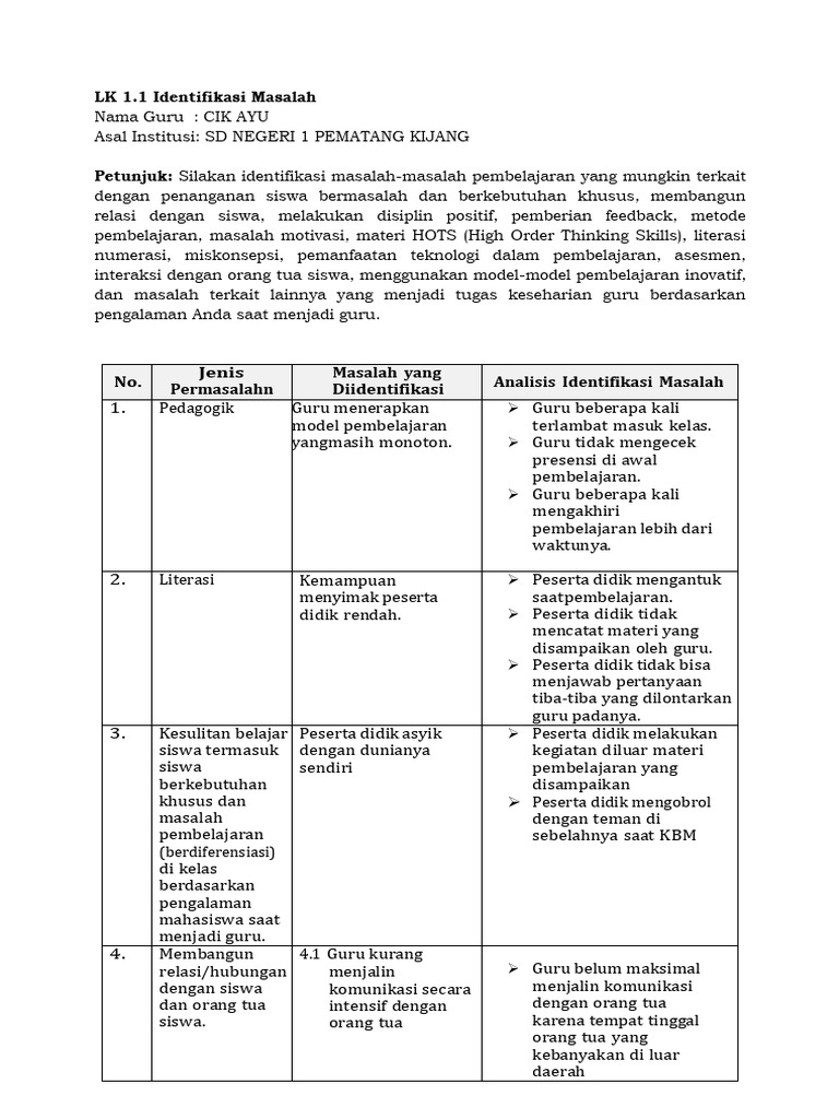 LK 1. 1 Identifikasi Masalah | PDF