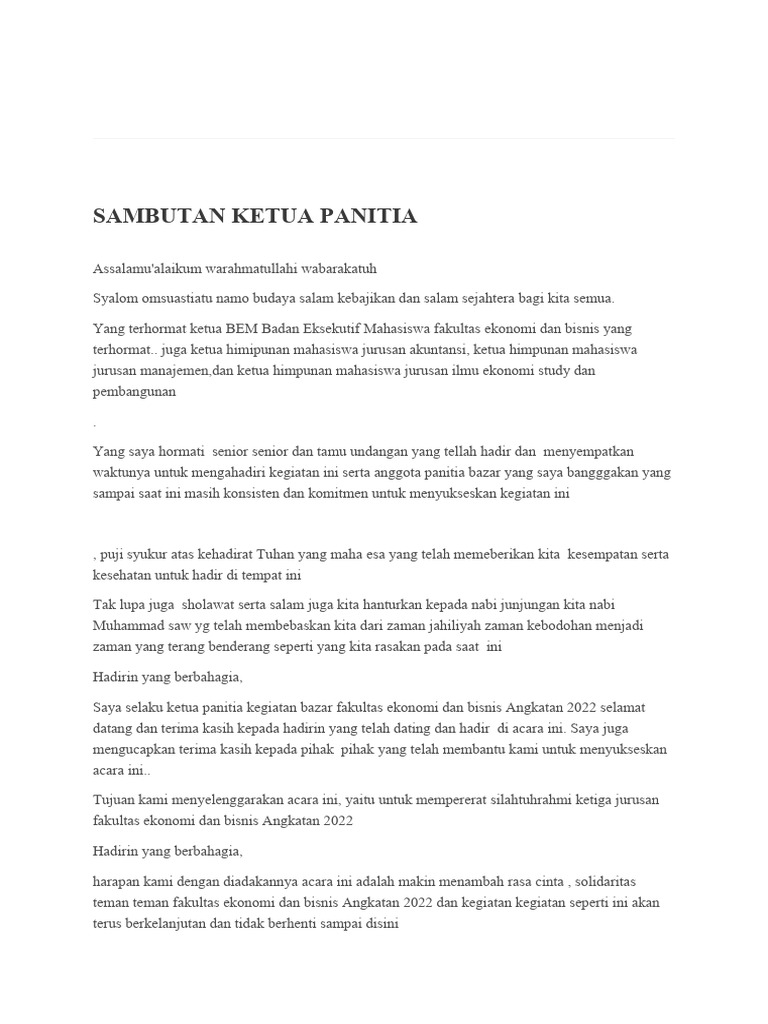 Contoh Kata Sambutan Ketua Panitia 1 | PDF | Bisnis