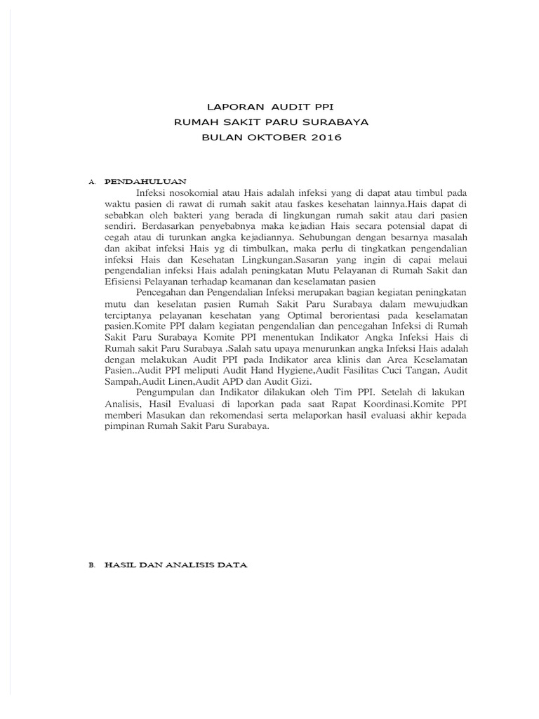 PDF Laporan Audit Ppi Rumah Sakit Paru Surabaya Bulan Oktober 2016 ...