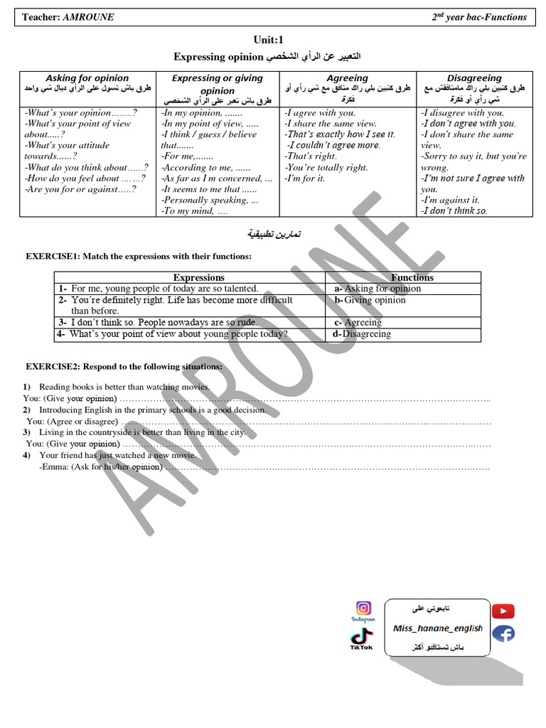 Unit1 - Functions - Opinion - 2bac - PROF AMROUNE | PDF | Language Arts & Discipline | Science ...