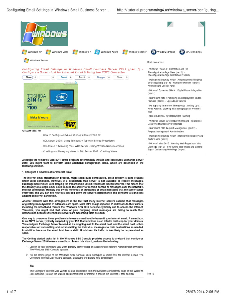 Configuring Email Settings in Windows Small Business Server 2011 | PDF | Group Policy | Wide ...