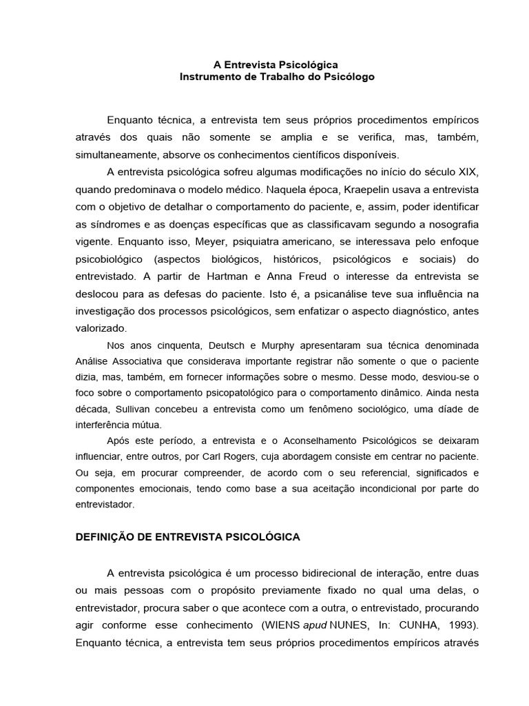 Entrevista Psicológica: Processos e Objetivos | PDF | Psicologia | Science