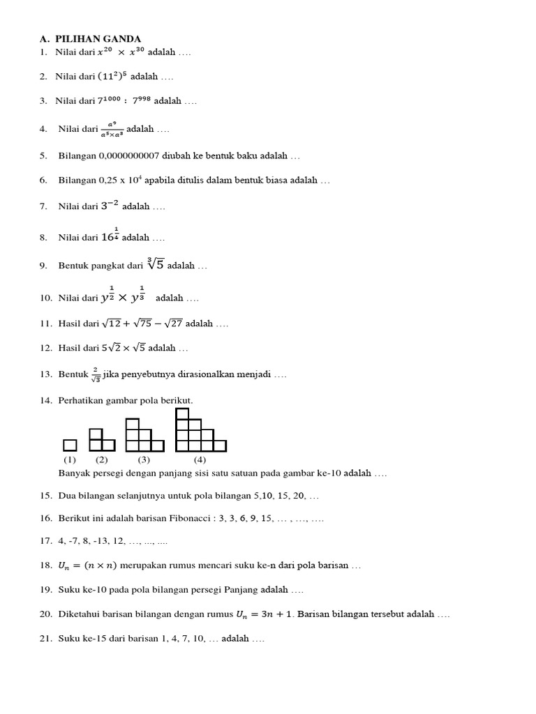 Soal Latihan PTS Matematika KLS 8 Paket 1 | PDF