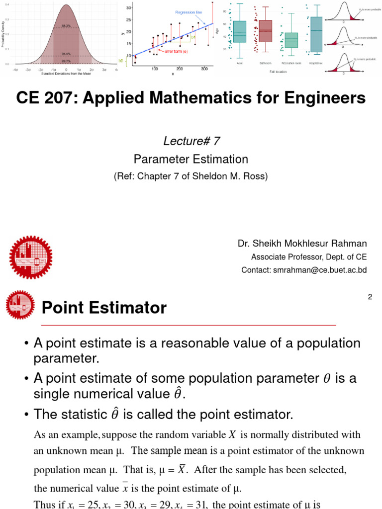 CE 207 Lecture 07 - Estimation of Parameters | PDF | Estimator | Bias Of An Estimator
