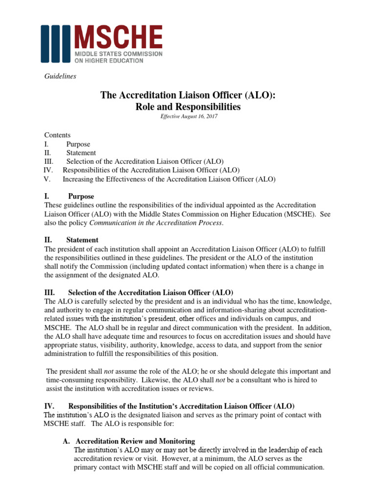 Accreditation Liaison Officer Alo Roles and Responsibilities | PDF ...