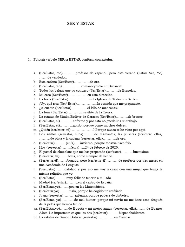 Ser y Estar - Ejercicios | PDF