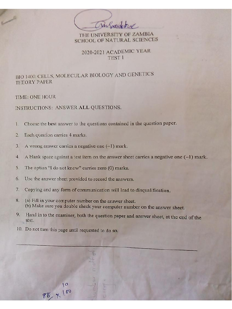 Bio 1400 Test 1 | PDF