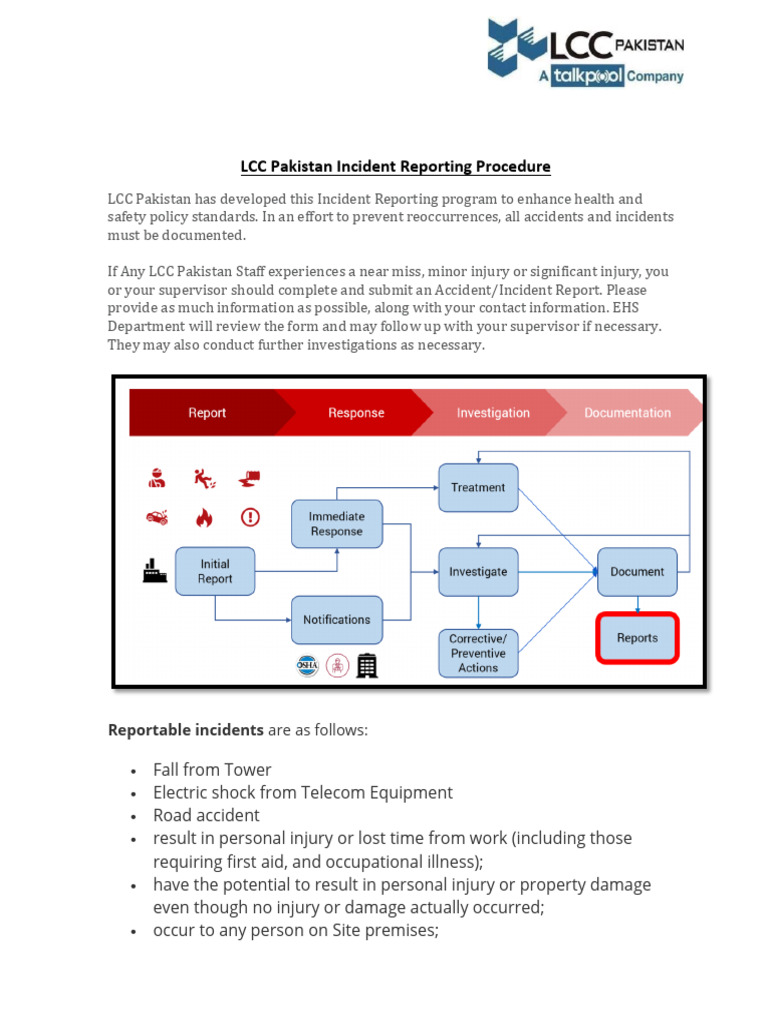 9.1 LCC Pakistan Injury-Incident - Reporting - and - Investigation Procedures | PDF