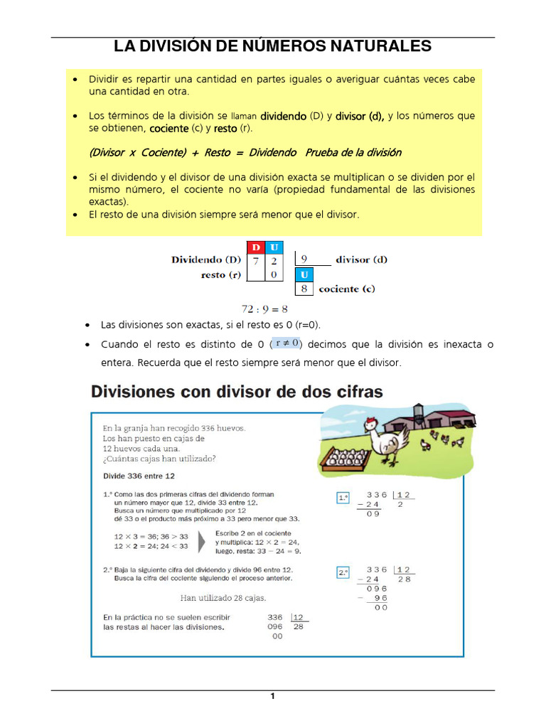 La Division de Numeros Naturales V1 | PDF | División (Matemáticas ...