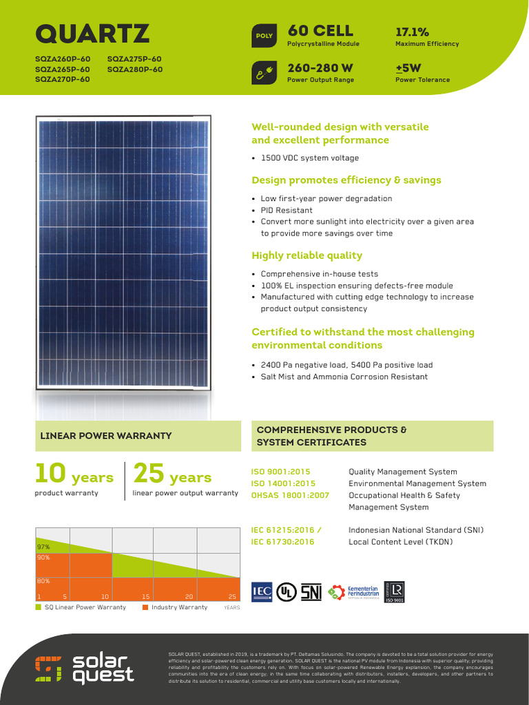 Brosur Panel Surya SQZA260-280P-60 | PDF | Solar Panel | Photovoltaics