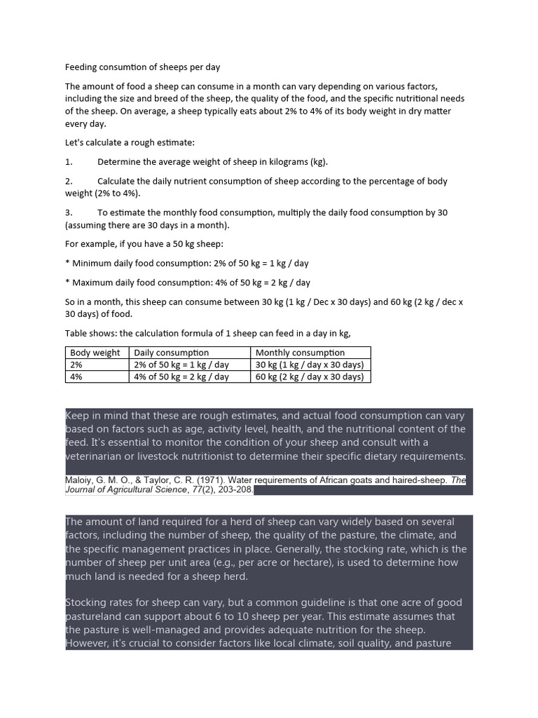 Daily Sheep Feeding Guidelines | PDF | Sheep | Weight