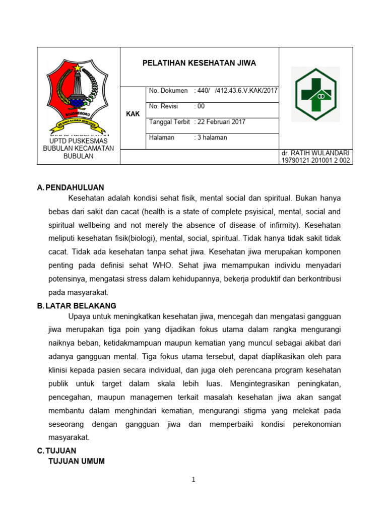 KAK Pelatihan Keswa | PDF