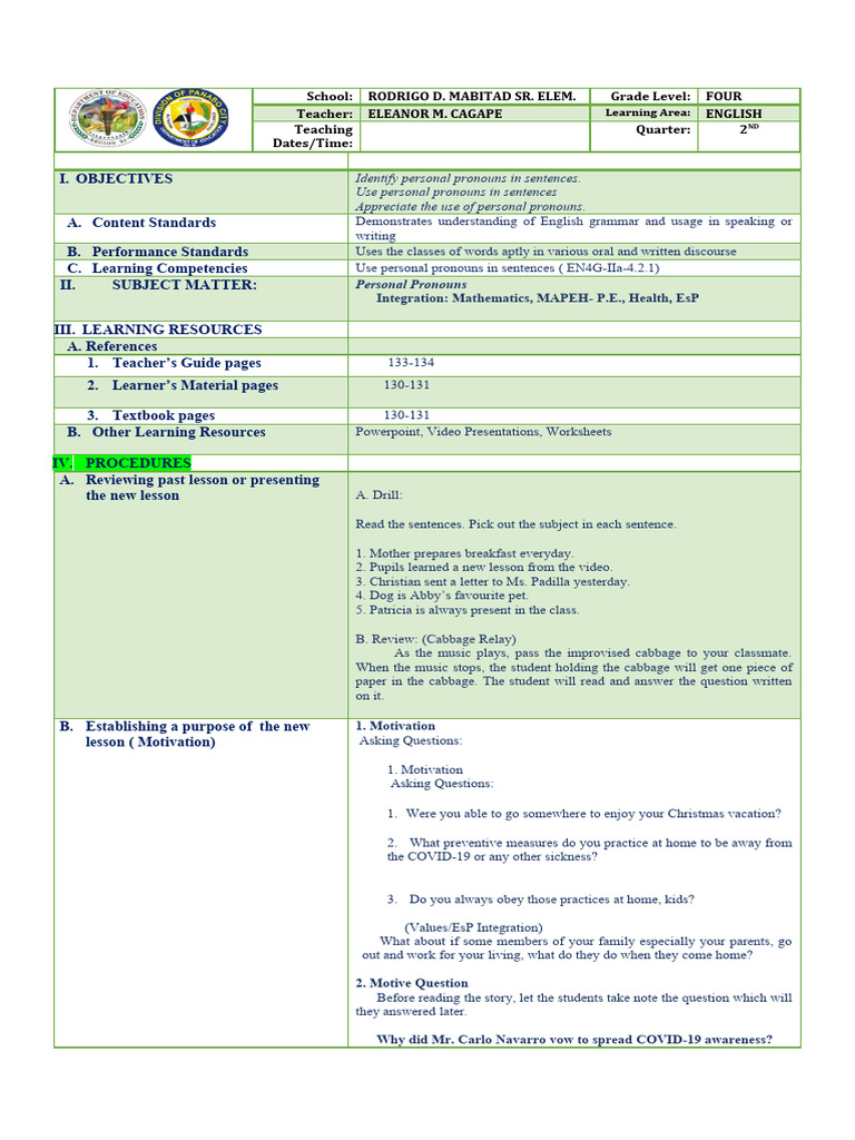 Cagape Demo English 4 Cot1 | PDF