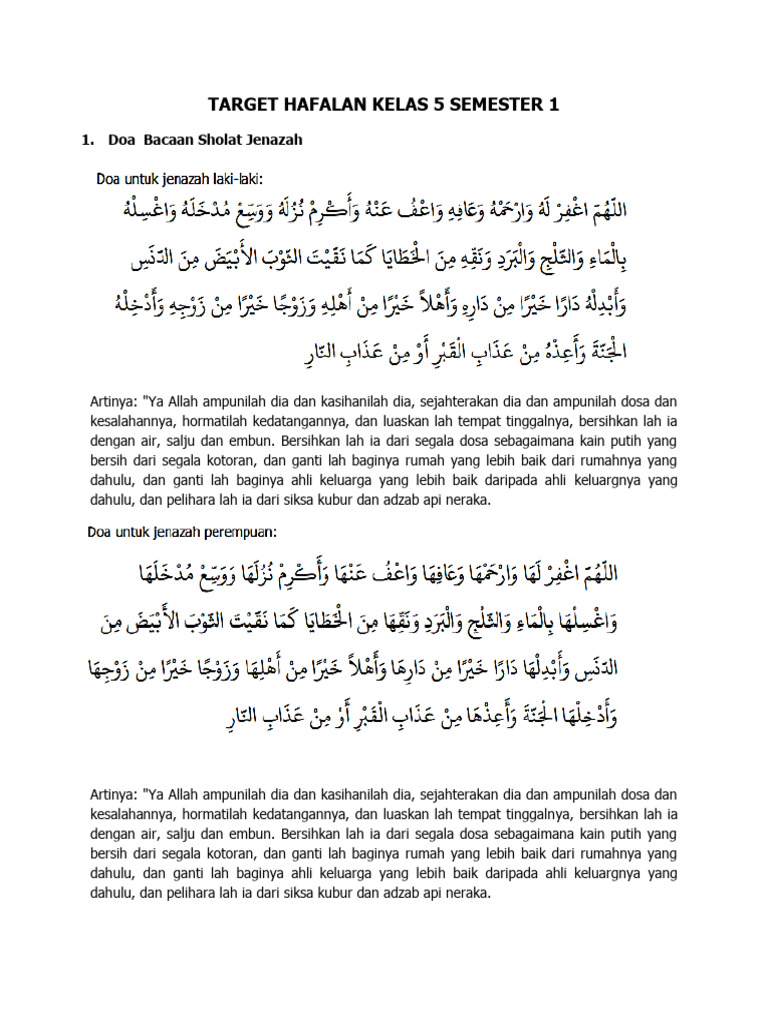Target Hafalan Kelas 5 (2023-2024) | PDF