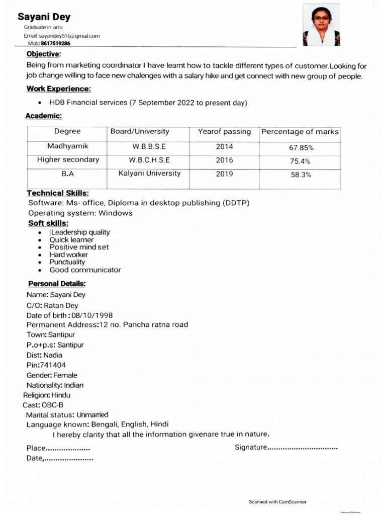 #Sayani Dey Resume - 1 | PDF