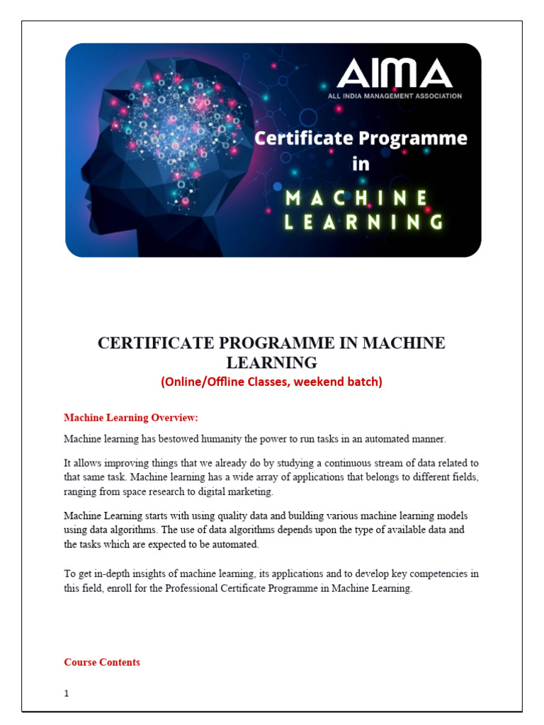 Certificate Programme in Machine Learning | PDF | Machine Learning ...